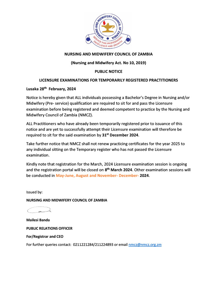 Nursing and Midwifery Council of Zambia | Latest News